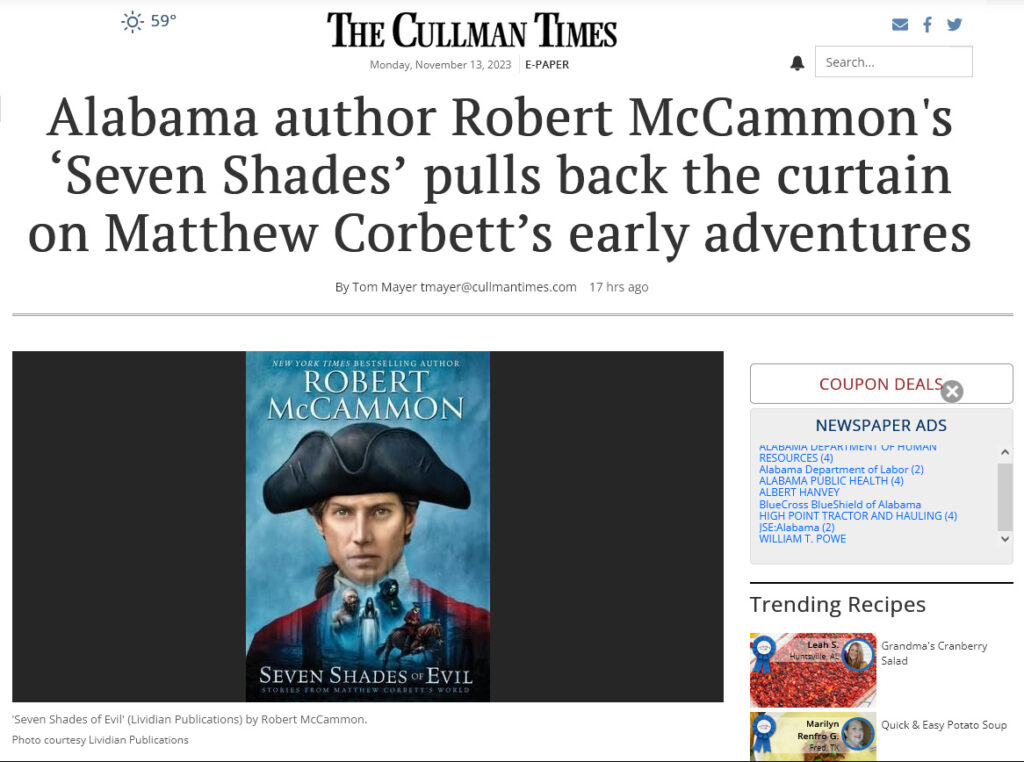 Review of Seven Shades of Evil from The Cullman Times – Matthew Corbett ...
